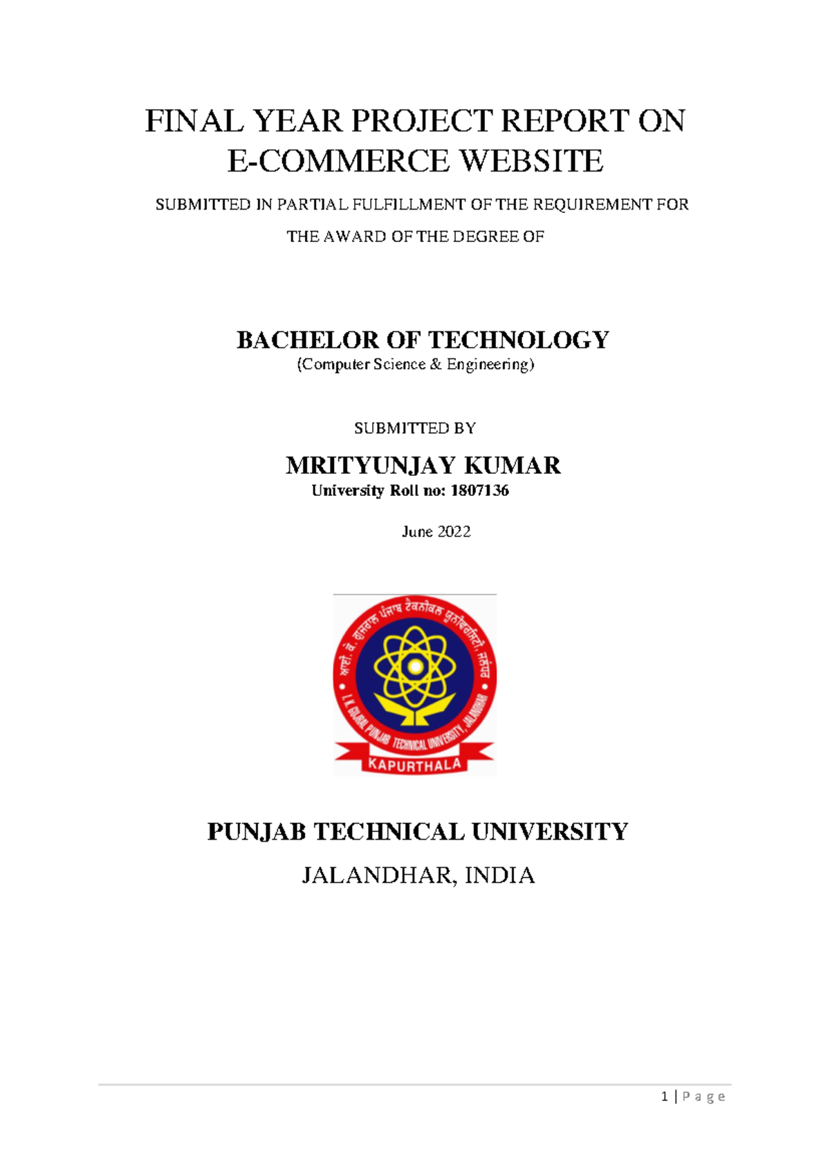 Final Year Project Report: E-Commerce Website for B.Tech CSE - Studocu