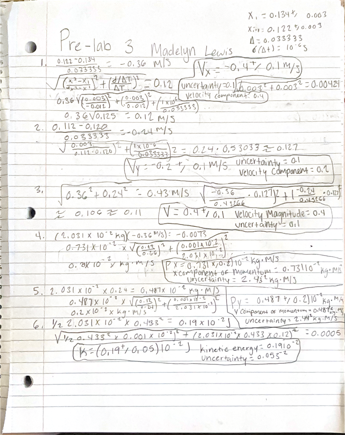 Pre-lab I-3 - Pre-lab 3 - phys 1251 - X, 0 ab 3 Madelyn A Lewis 1. Vx 2 ...