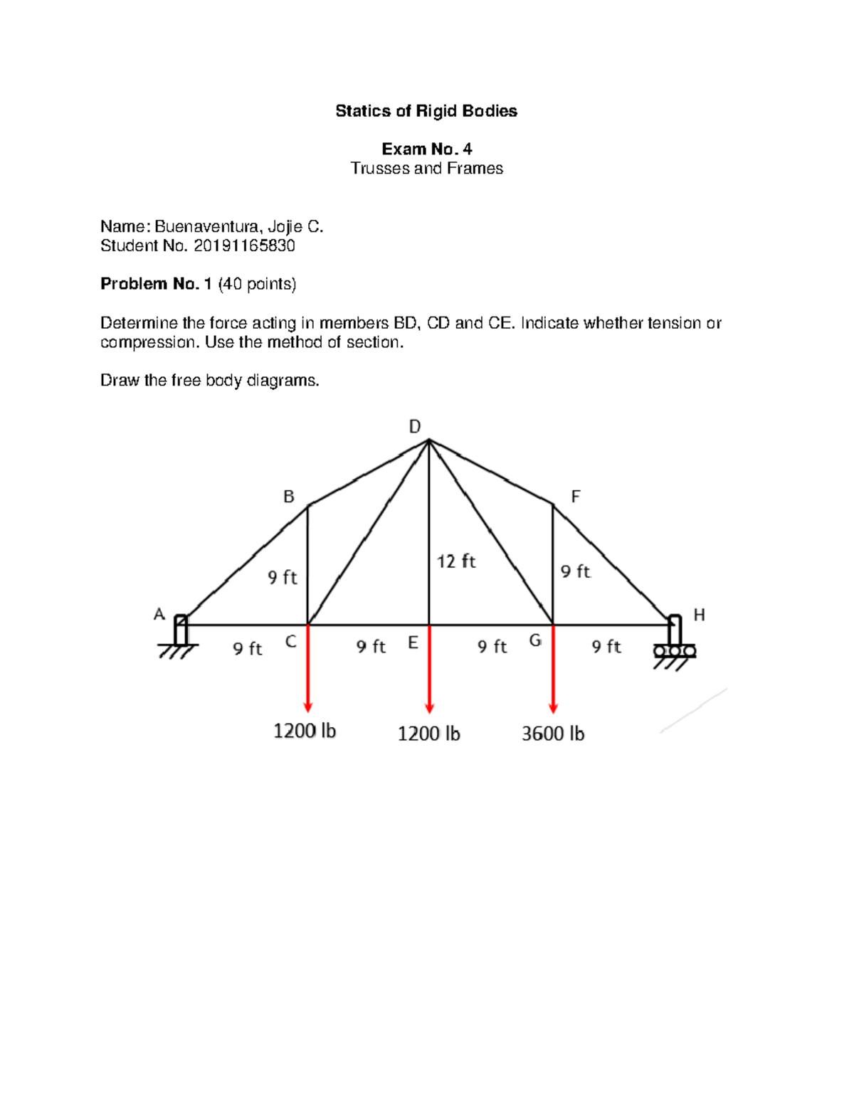 Exam-No - ... - civil engineering - Statics of Rigid Bodies Exam No. 4 ...