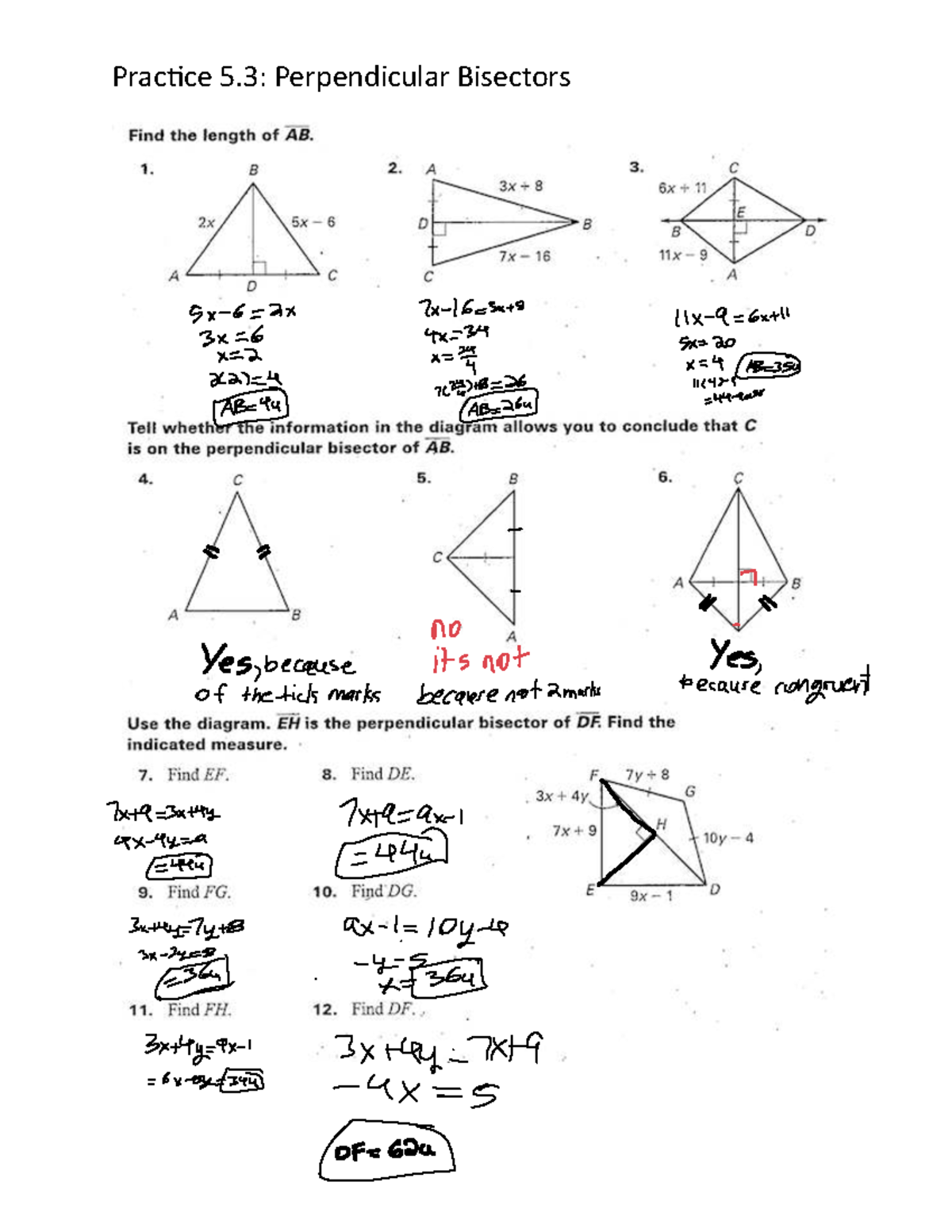 C343: Practice 5.3 - Perpendicular Bisectors & Lengths Calculation ...