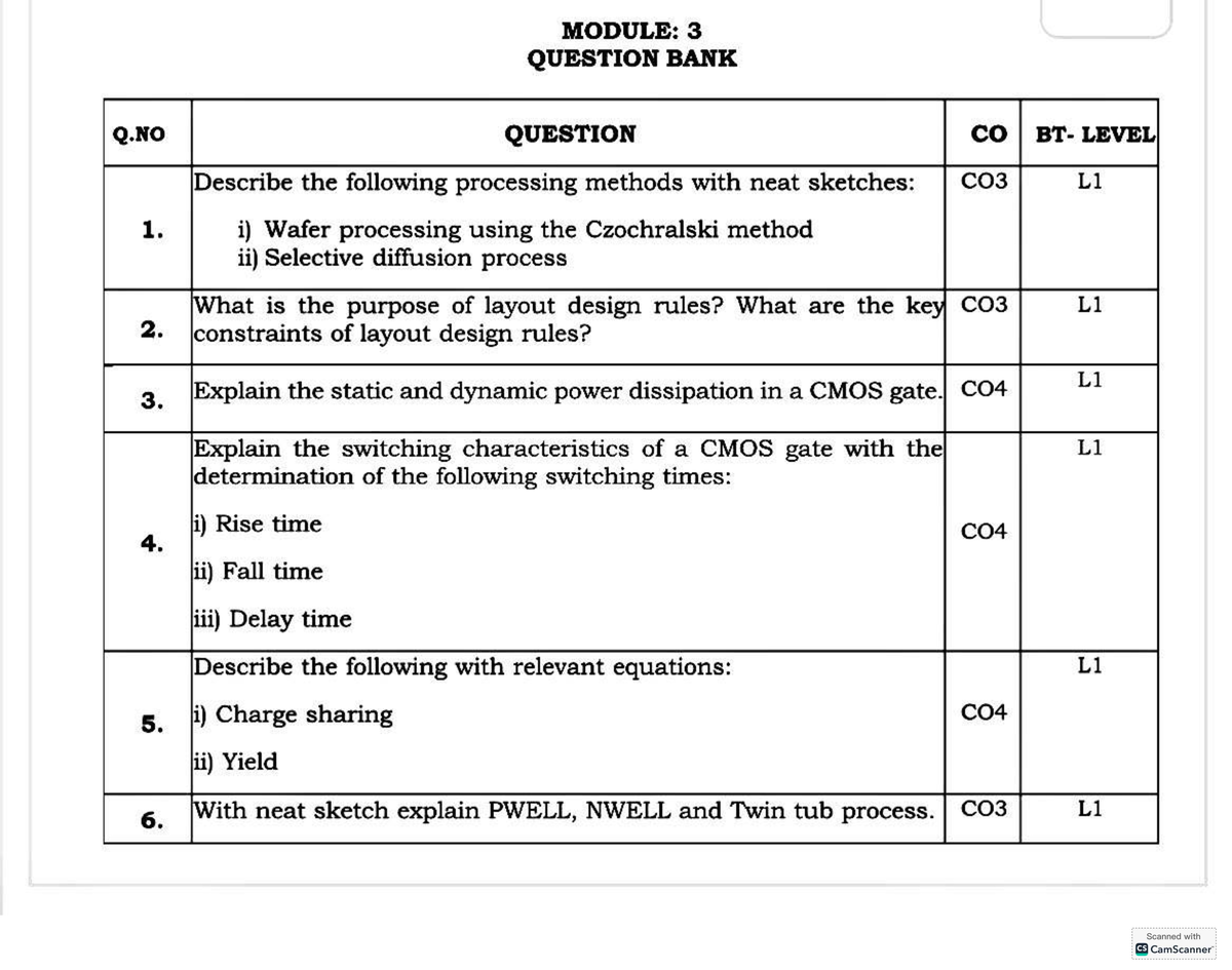 MODULE: 3 & 4 QUESTION BANK - CMOS Logic & Design Techniques - Studocu