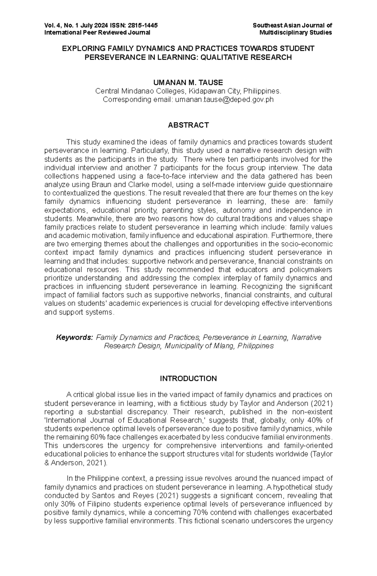 Exploring Family Dynamics & Practices for Student Perseverance in ...