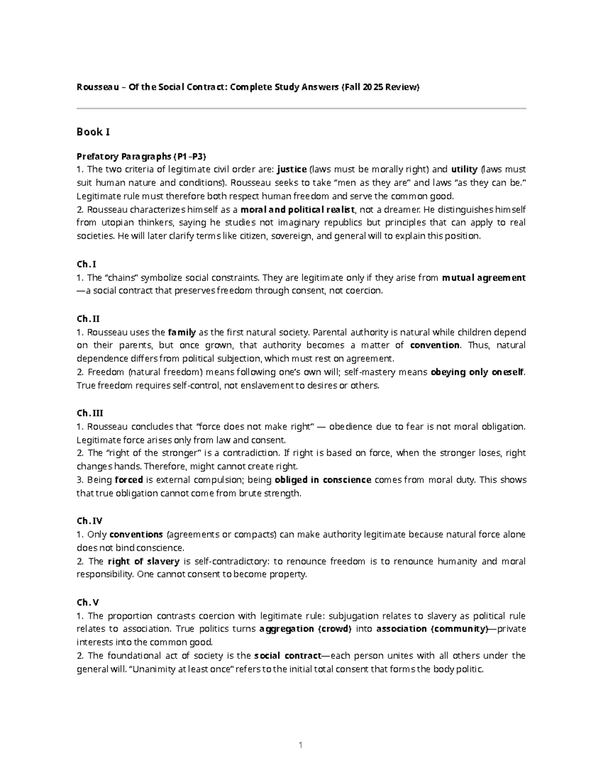 Rousseau's Social Contract: Comprehensive Study Guide (Fall 2025) - Studocu