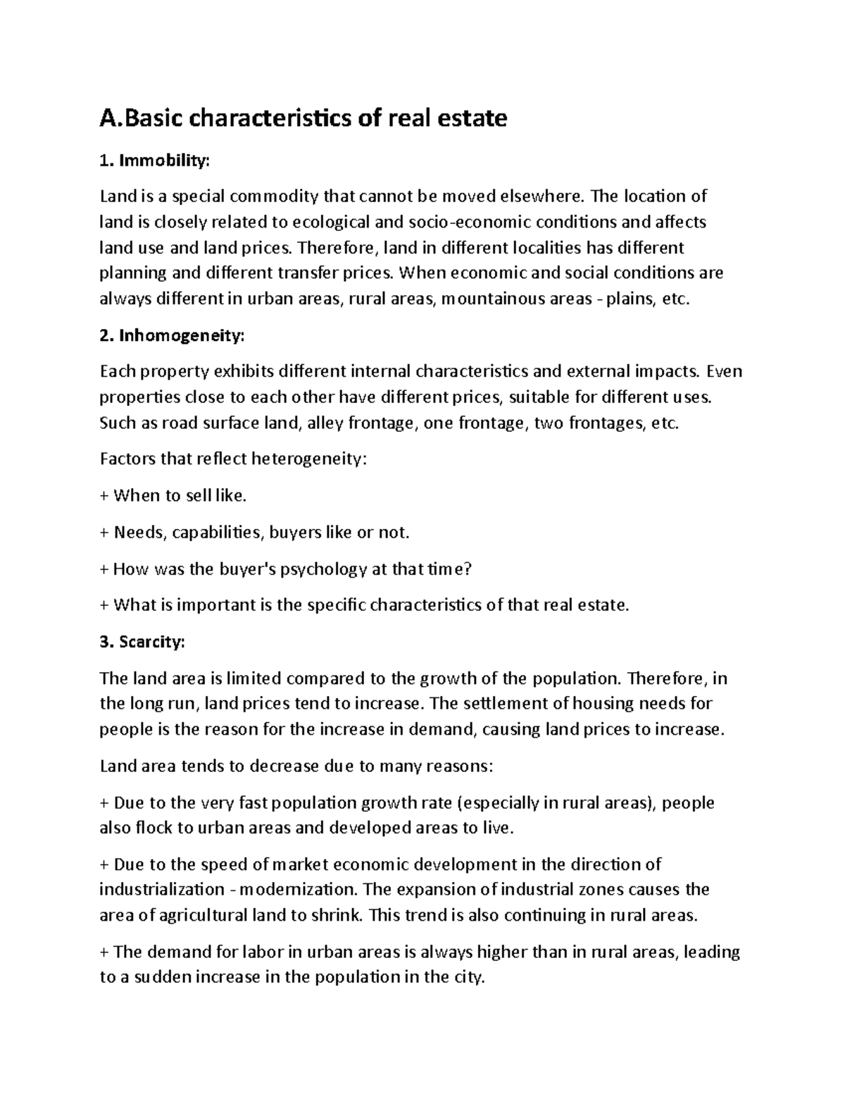 Bds1 - Good lecture - A characteristics of real estate Immobility: Land ...