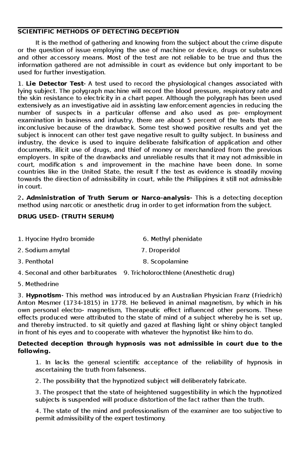 Scientific Methods OF Detecting Deception - SCIENTIFIC METHODS OF DETECTING DECEPTION It is the ...