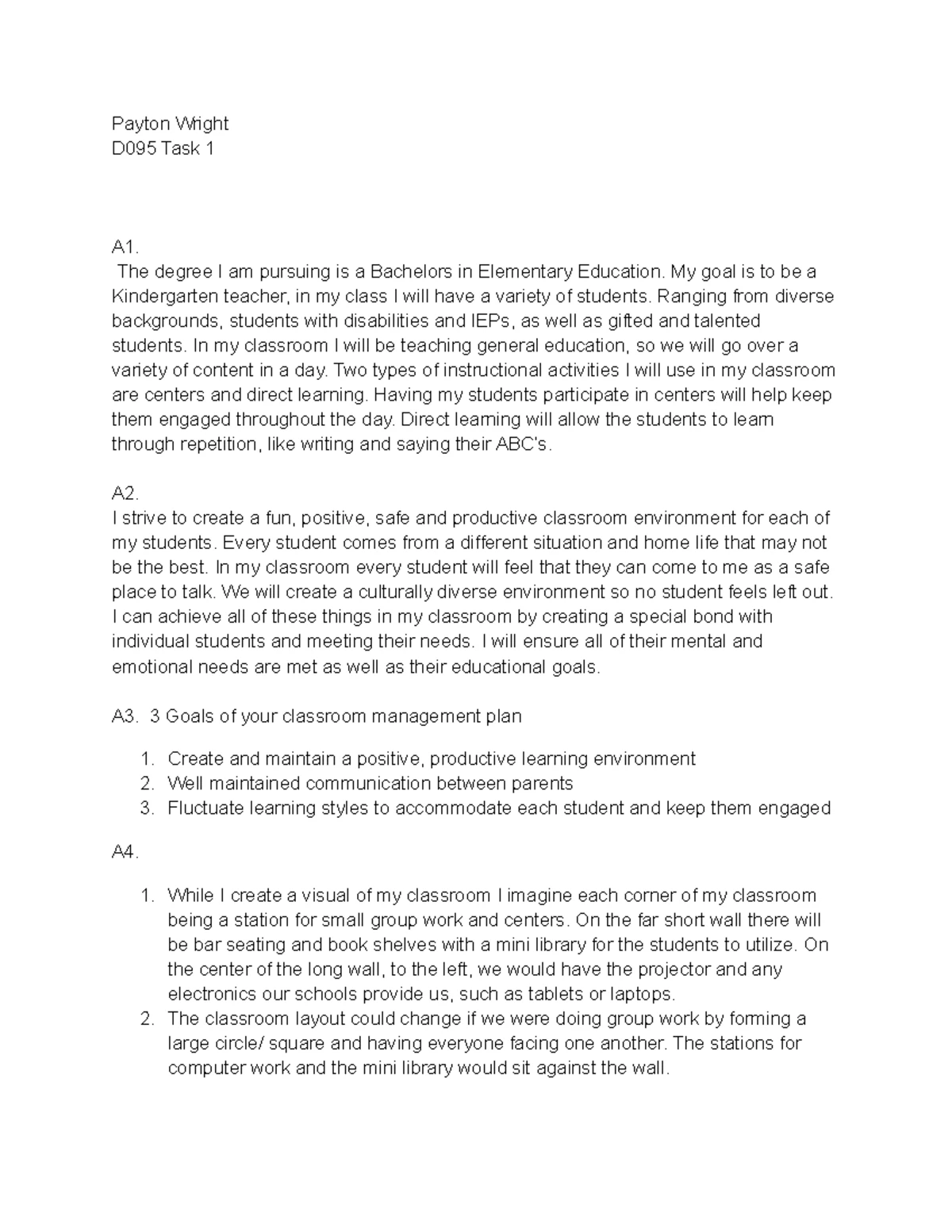 Managing Engaging Learning Environments: Task 1 - WGU 095 - Studocu