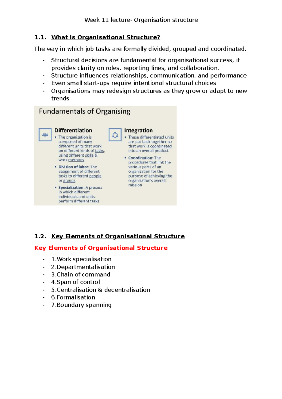 Week 11: Organisational Structure Overview and Key Elements - Studocu