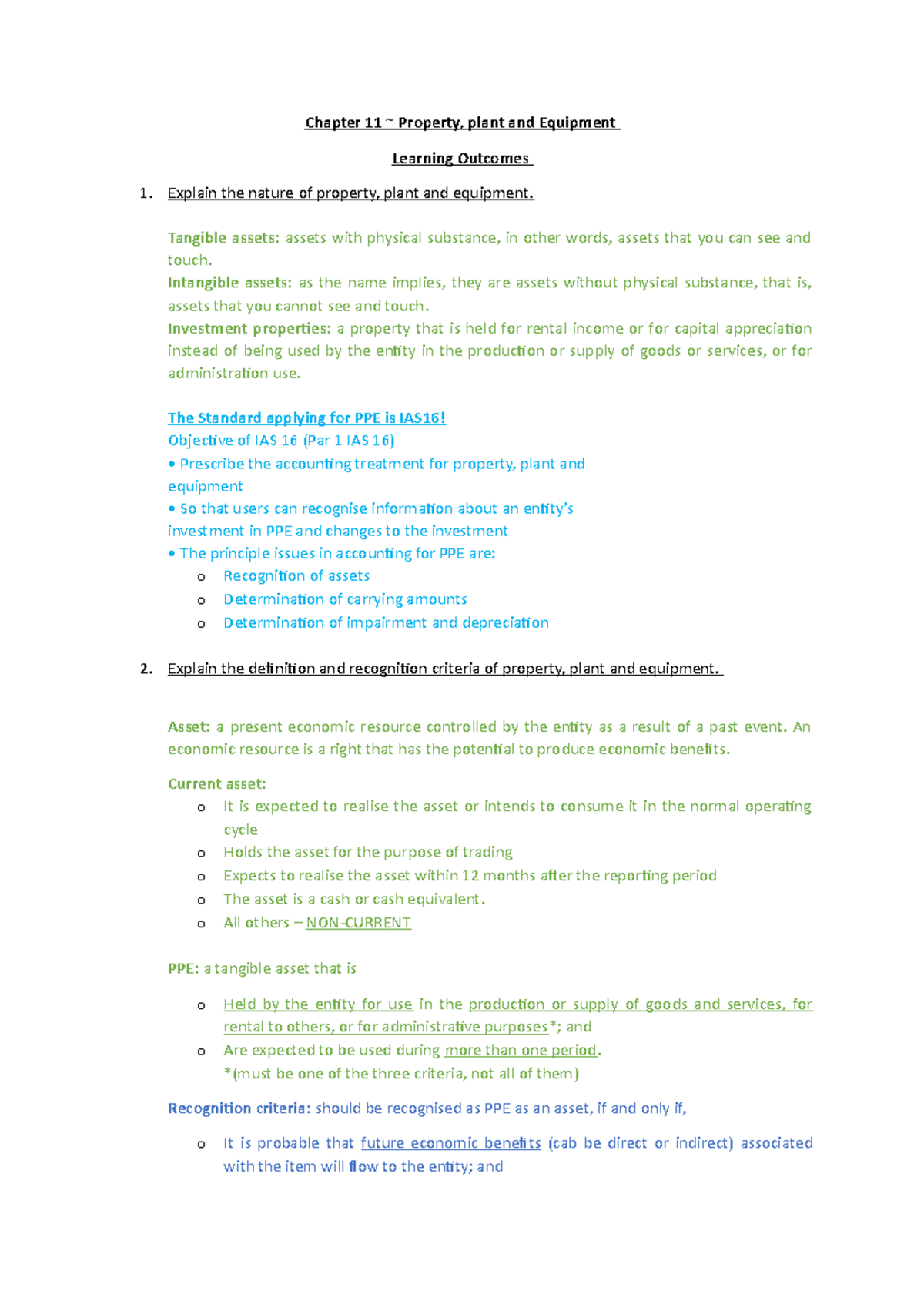 PPE Notes Summary - IAS 16 Accounting for Property, Plant & Equipment ...