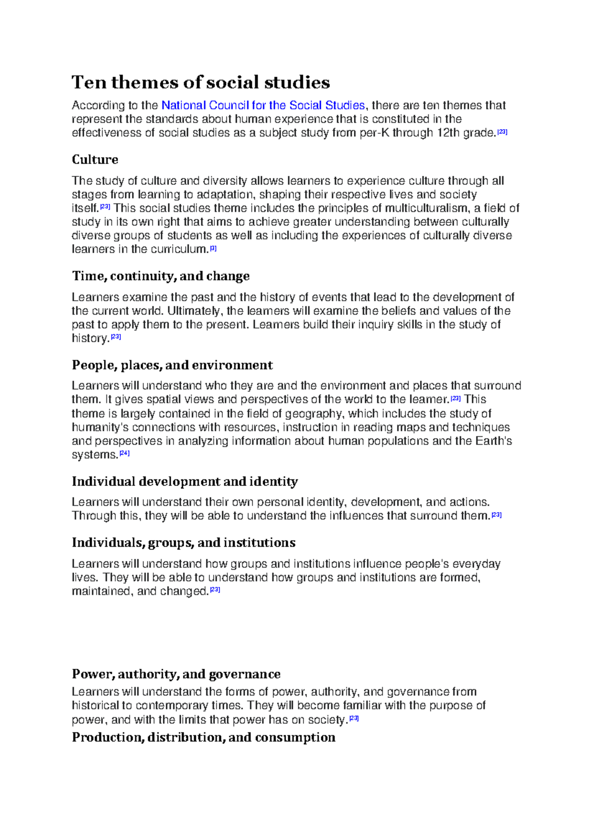 Ten themes of social studies - Ten themes of social studies According ...