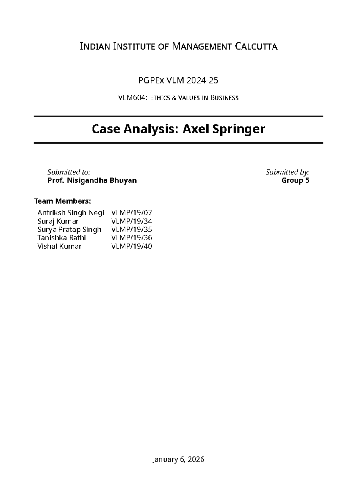VLM604: Ethics Values in Business - Axel Springer Case Analysis - Studocu