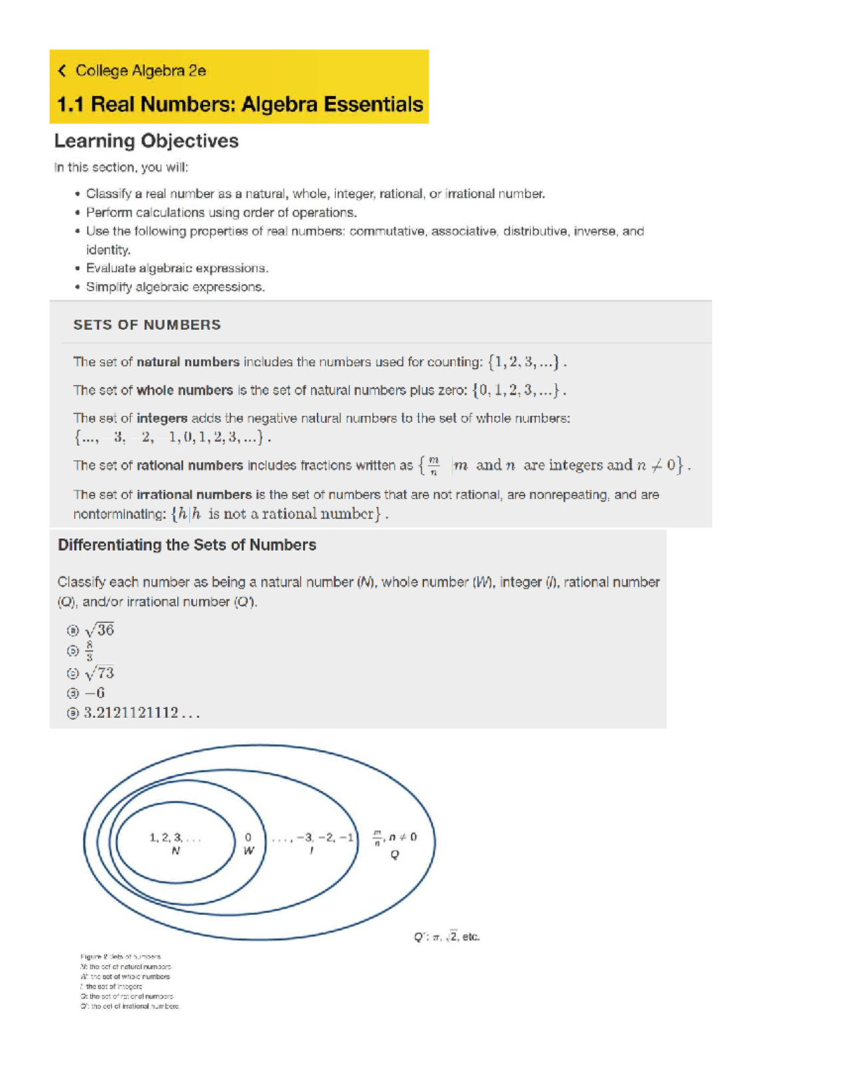 College Algebra 2e: 1.1 Real Numbers & Algebra Essentials - Studocu