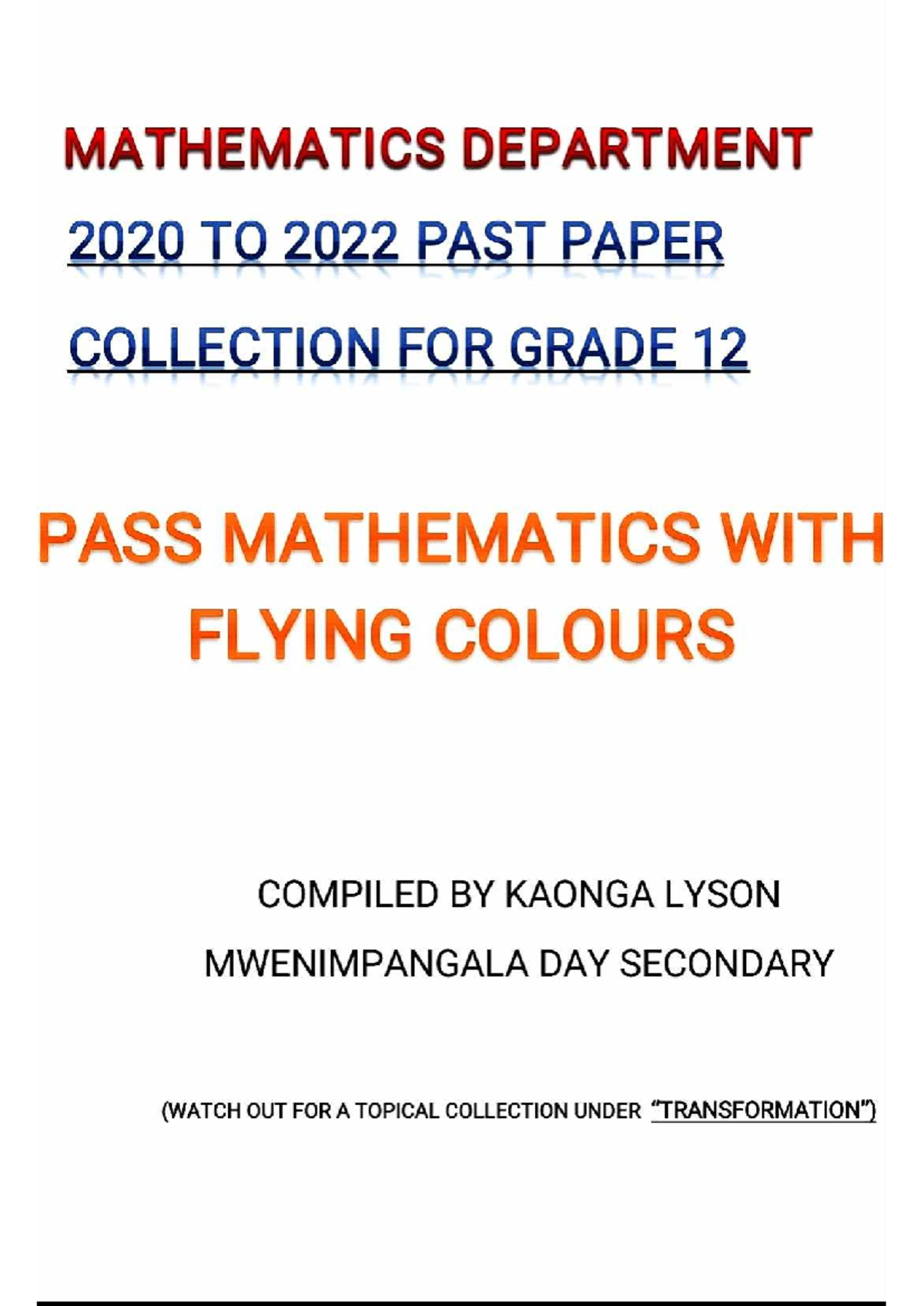 2020-2022 GCE ZAMBIA MATH P2 PAST PAPER COLLECTION FOR GRADE 12 - Studocu