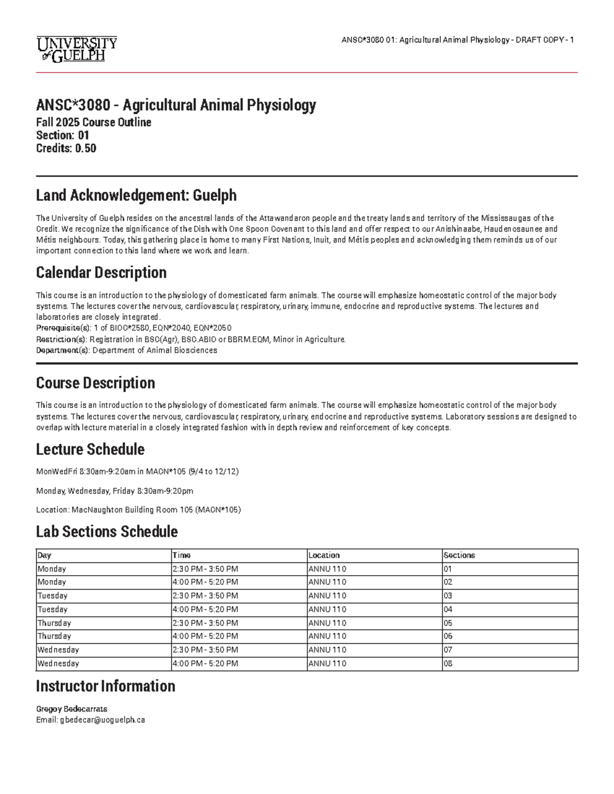 ANSC3080: Agricultural Animal Physiology Course Outline - Fall 2025 ...