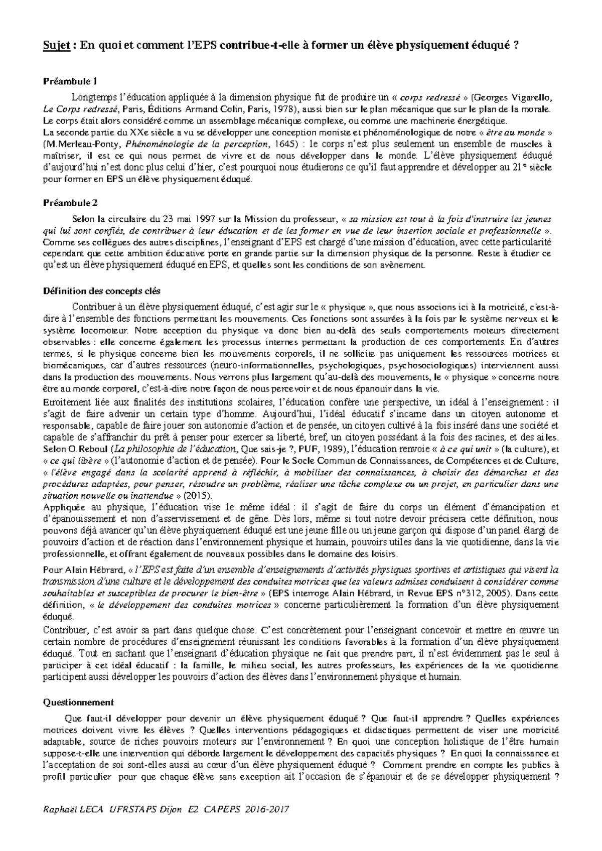 Annales 16-17 L1 S1 - sujet d'examen STAPS L1 - UFR STAPS DIJON Année ...