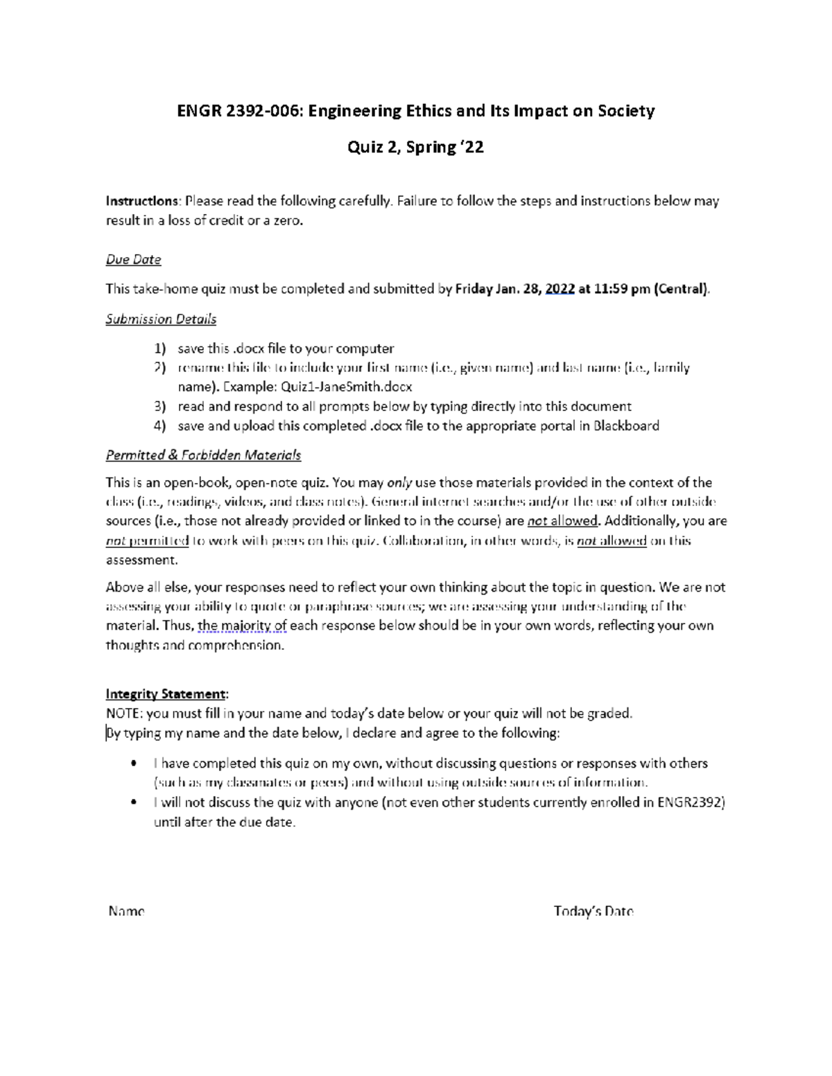 Quiz-1: Engineering Ethics Impact Analysis for ENGR 2392 - Studocu