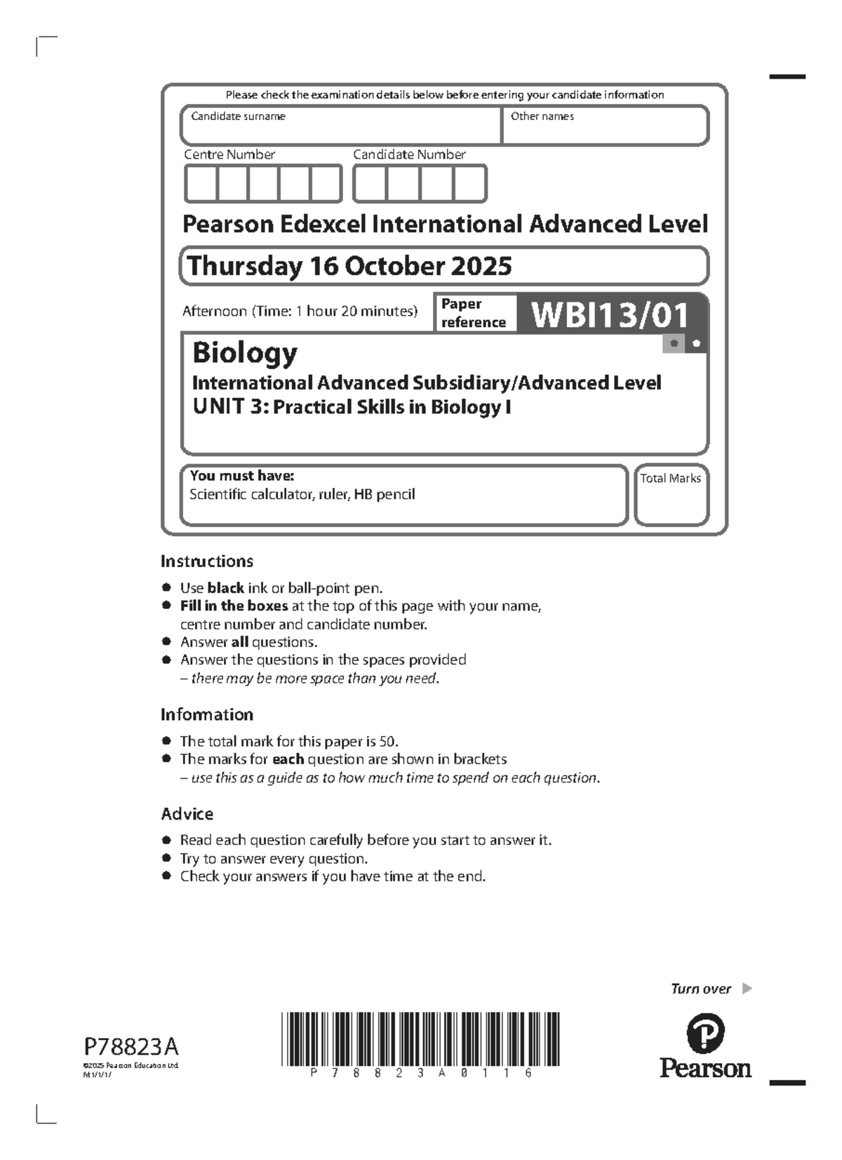 IAL Biology 2025 Oct Unit 3 Practical Skills Exam Paper - Studocu