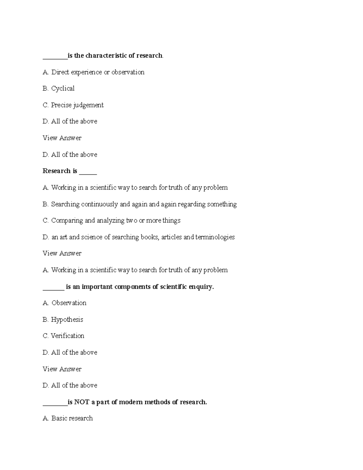 BRM MCQ - Research Methods Fundamentals - Studocu