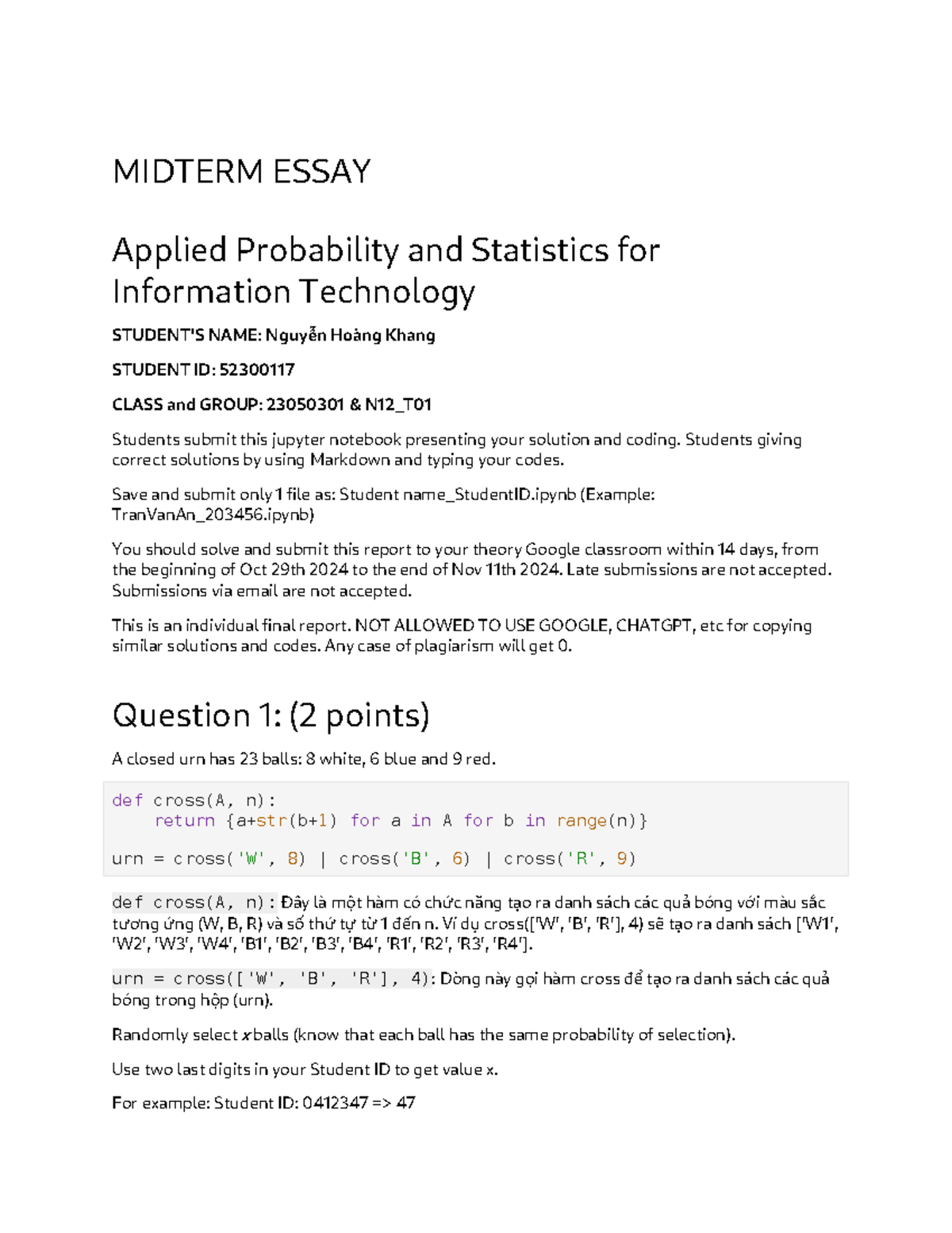 MIDTERM ESSAY: Applied Probability & Statistics (23050301) - Studocu