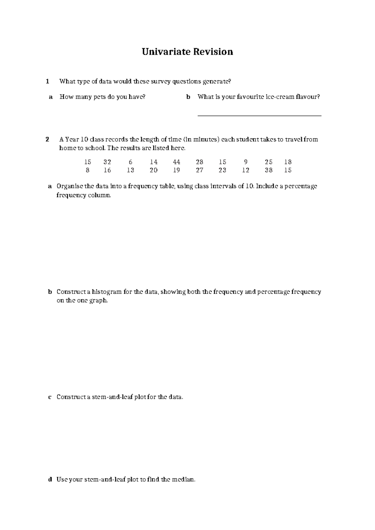 Univariate Data Analysis: Survey Questions & Frequency Table - Studocu