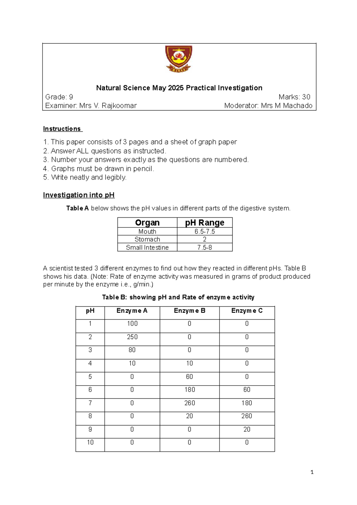 Natural Science Grade 9 Term 2 May 2025 Practical Investigation - Studocu