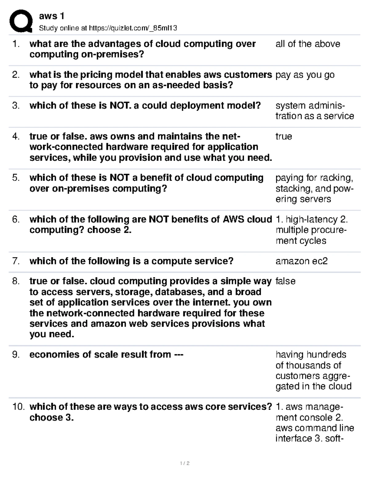 AWS 10 - Module Knowledge Check Quiz & Study Guide - Studocu