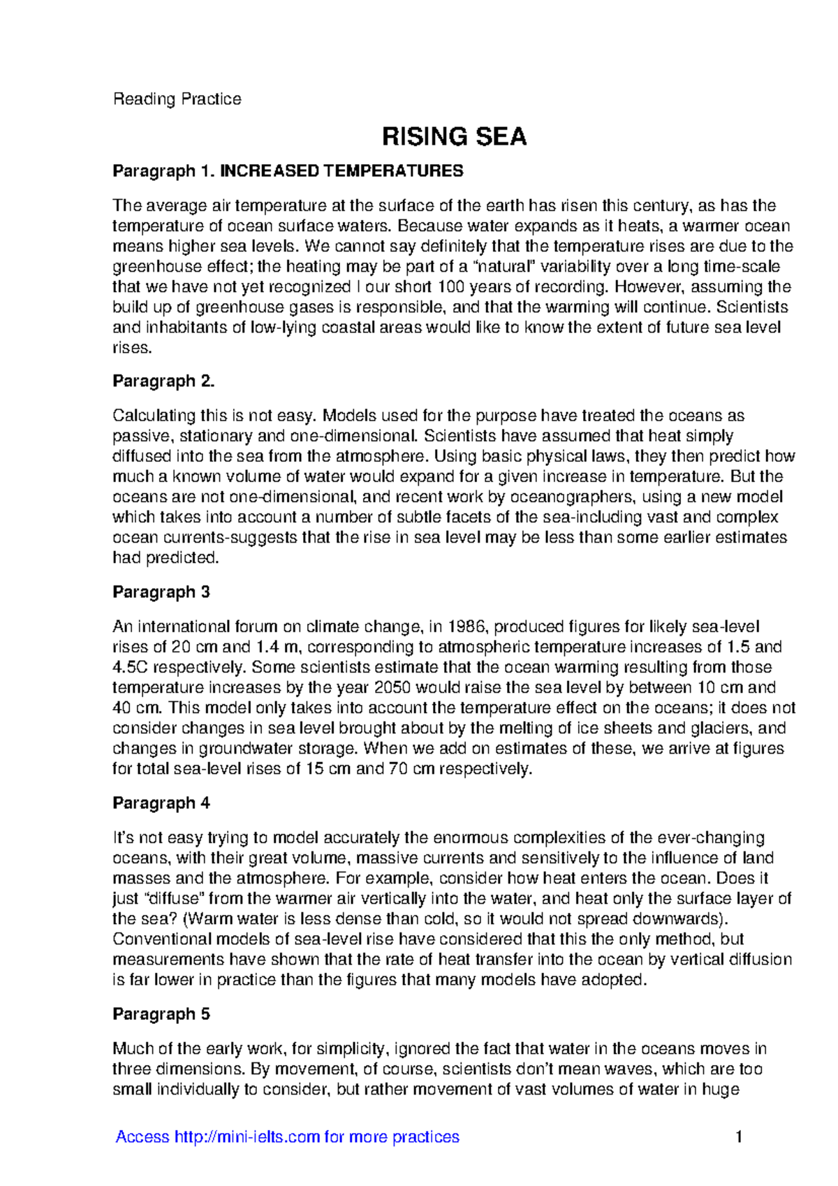 RISING SEA: Reading Practice on Ocean Temperature & Sea Level Changes ...