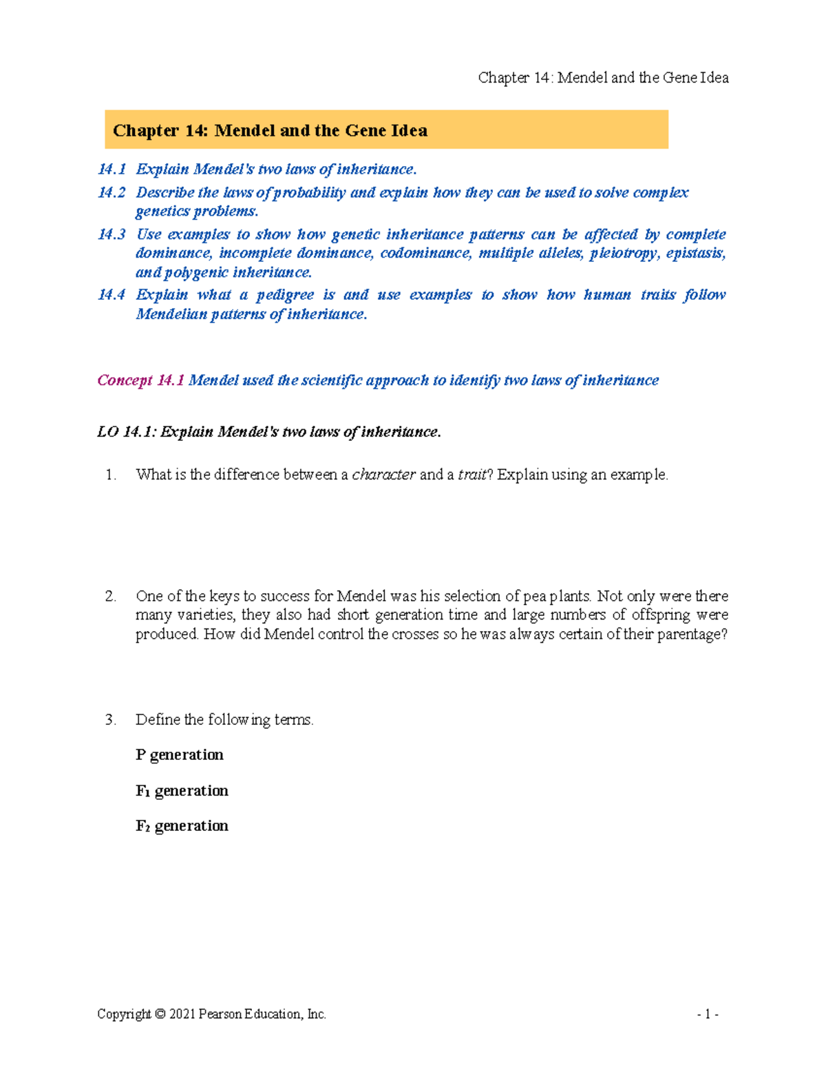 Chapter 14 Study Guide: Mendel and the Gene Idea - Studocu