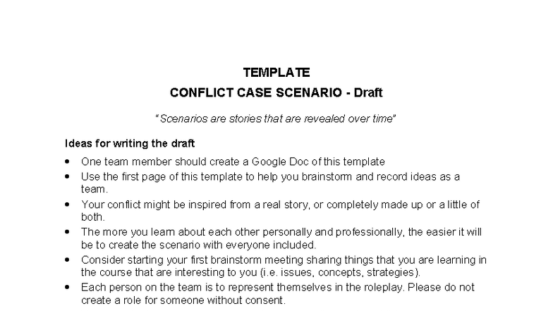 Conflict Resolution Template: Final Scenario Draft - Studocu