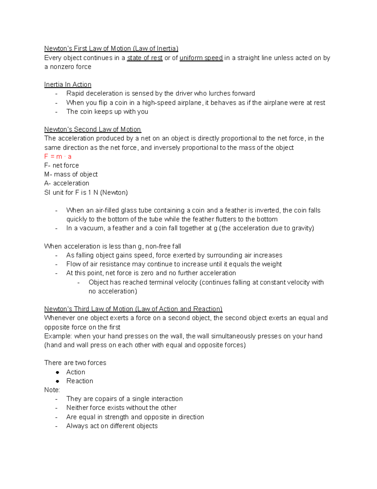 Physics Practice Problems: Force & Motion Concepts (PHYS 101) - Studocu