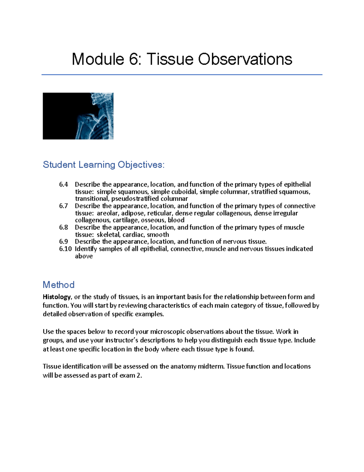 Tissue Observations and Identification: Histology Module 6 Exam Prep ...