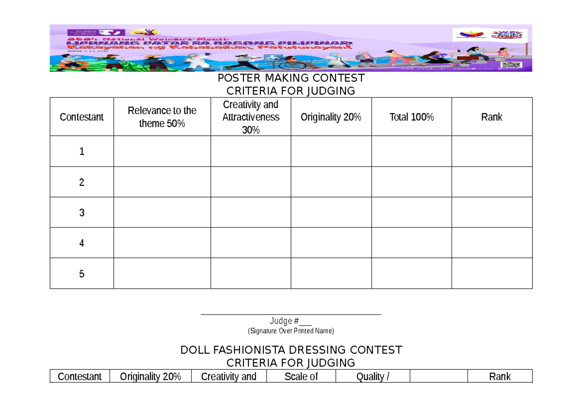 Judging Criteria for Contest: Poster, Fashionista, Still Life - Studocu