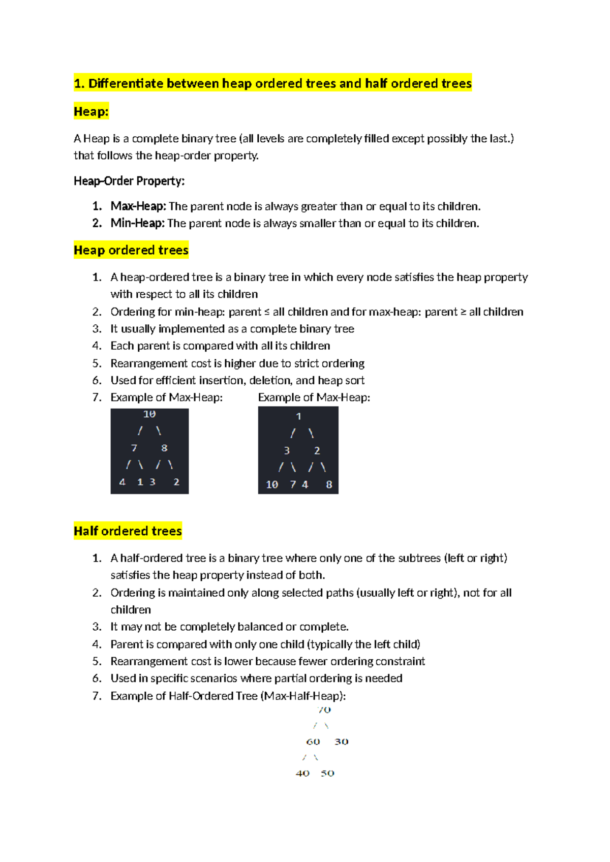 DSAAA - Heap vs Half Ordered Trees & Binomial Heaps Explained - Studocu