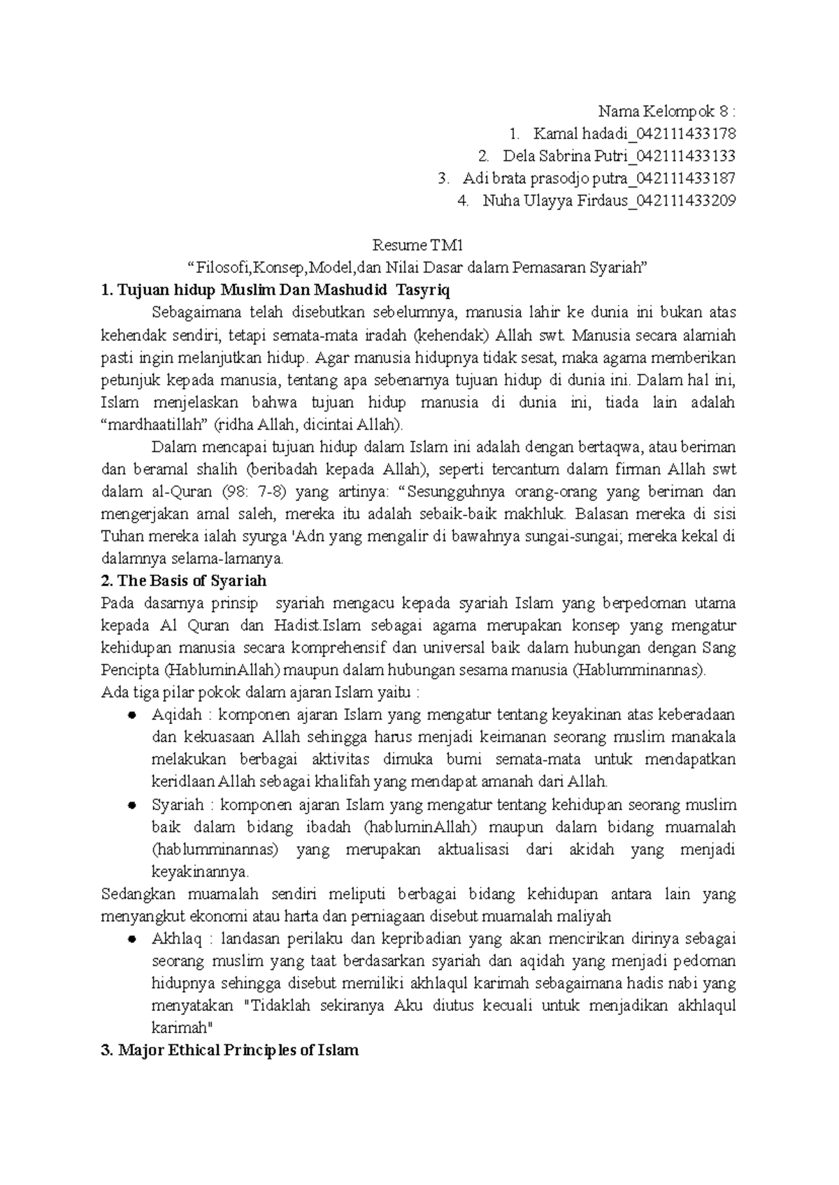 Resume TM1 - Filosofi dan Konsep Pemasaran Syariah - Studocu