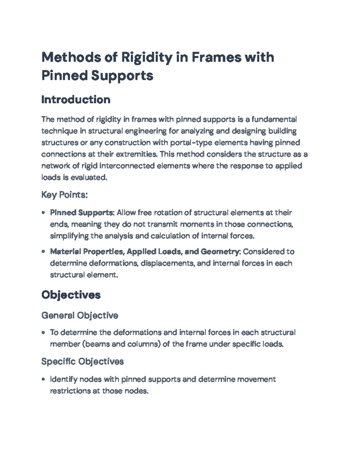 Rigidity Methods in Frames with Pinned Supports: Analysis ...