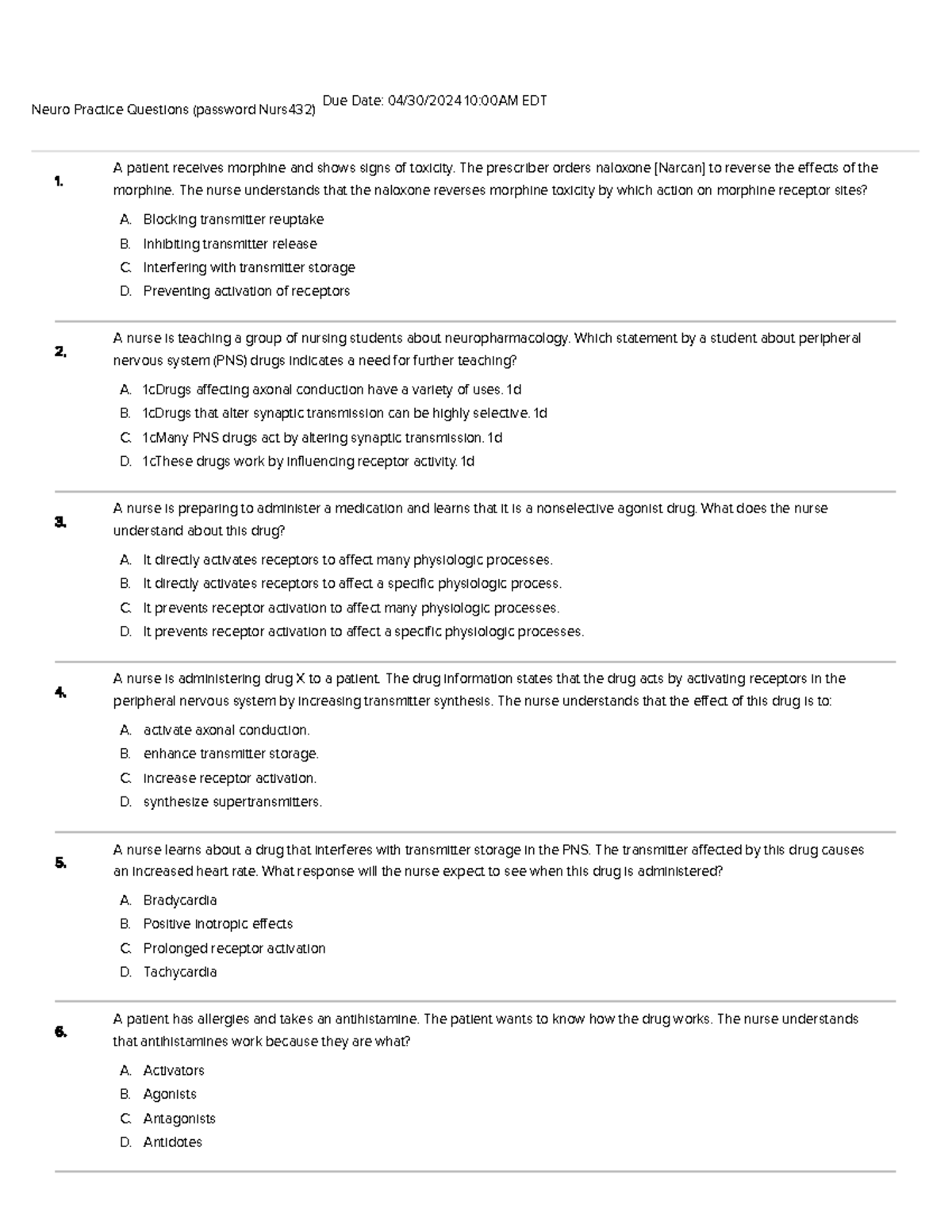 Mod 5 Nurs432 Neuro Practice Questions for Nursing Students - Studocu