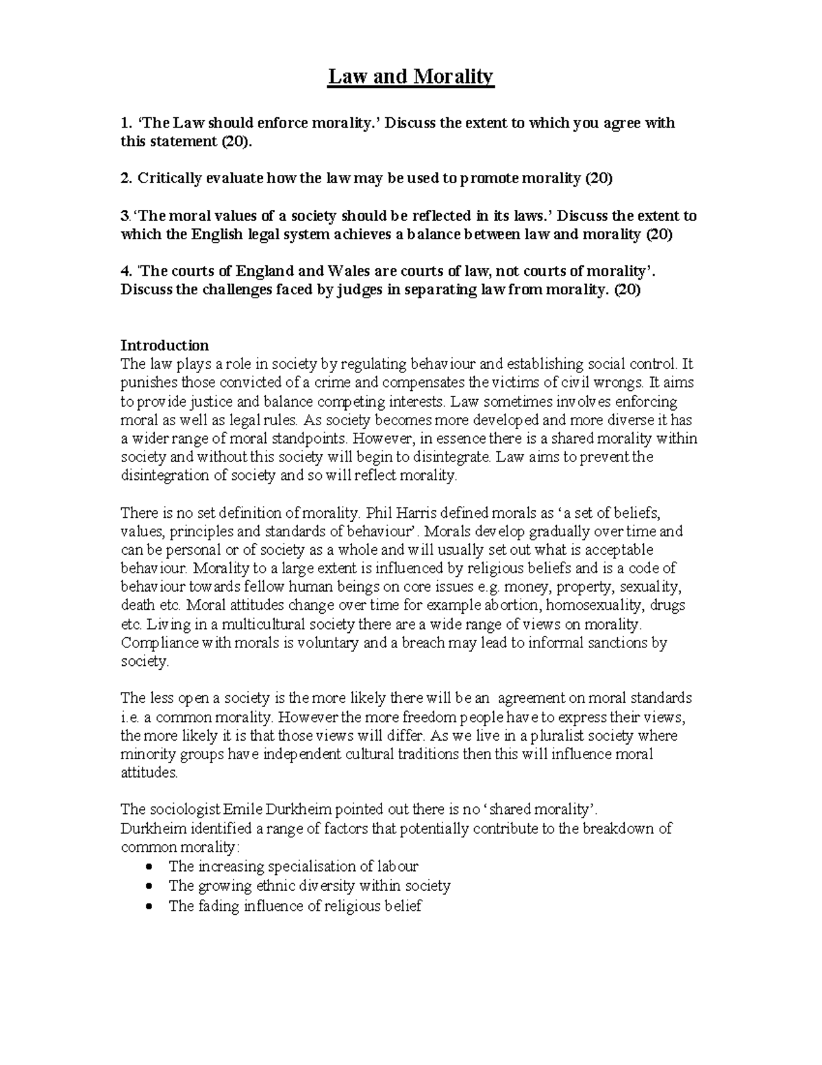 Law and Morality: Analyzing the Interplay in the English Legal System ...
