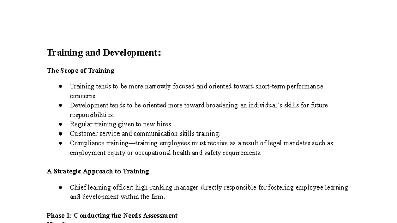 HR 101: Final Exam Study Notes on Training & Development - Studocu