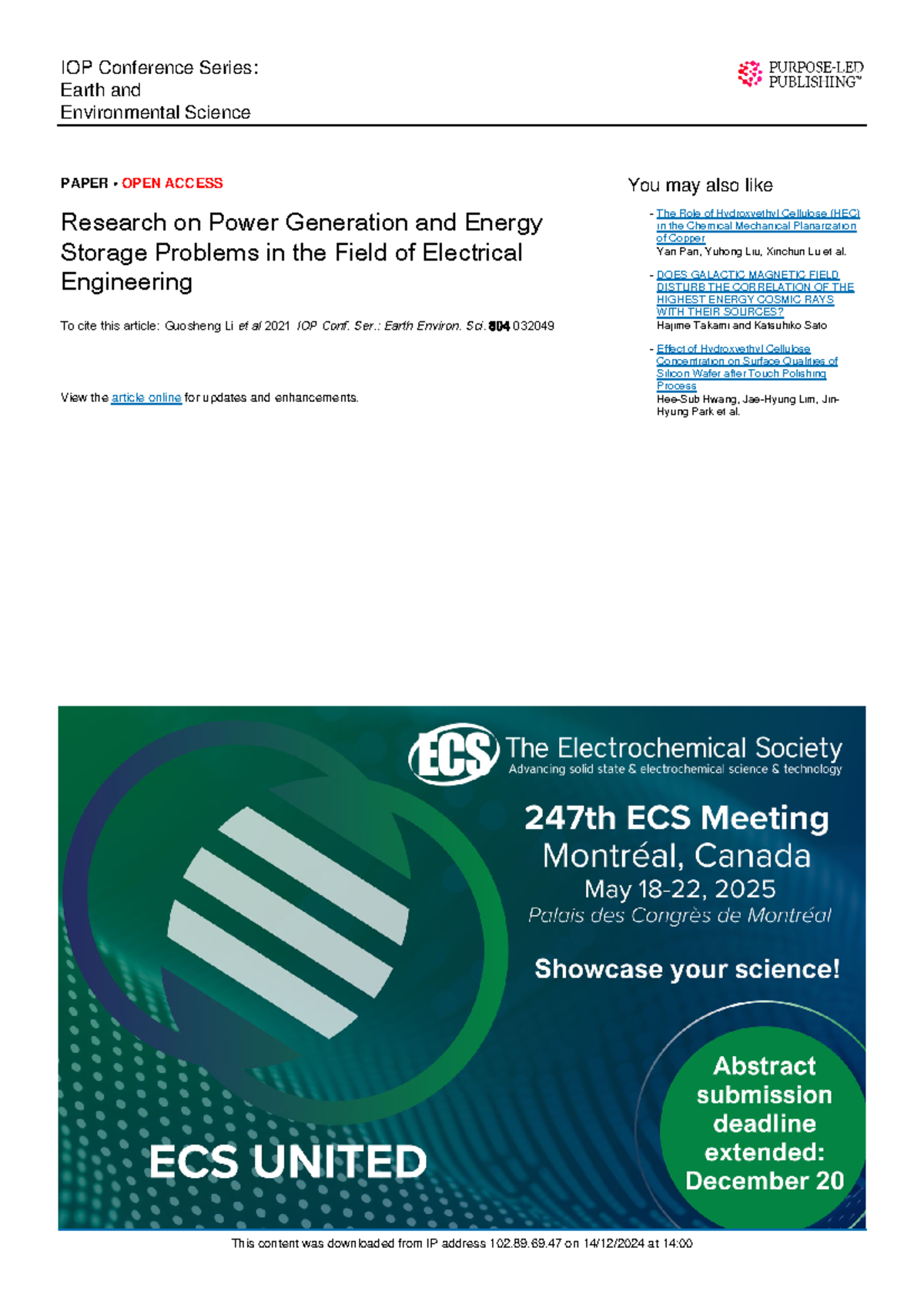 Research on Power Generation & Energy Storage Issues in Electrical Eng ...