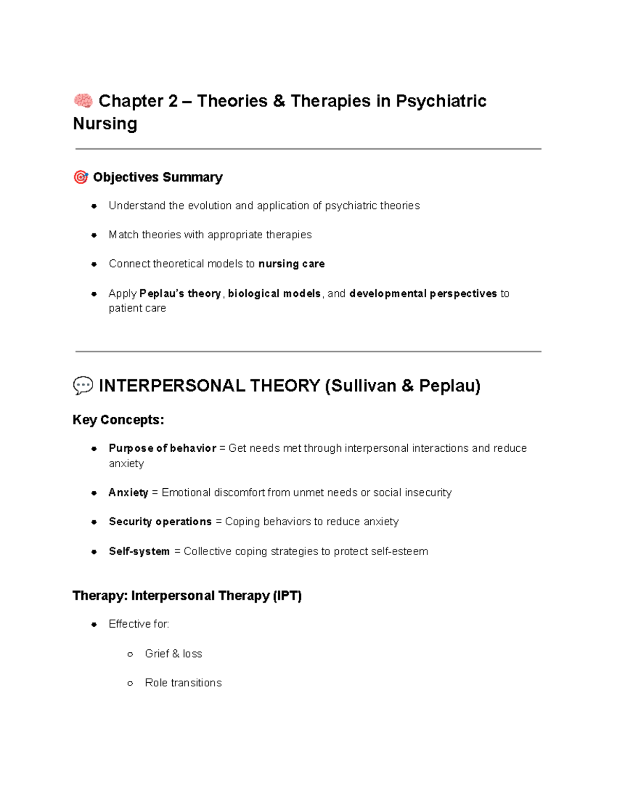Chapter 2: Theories & Therapies in Psychiatric Nursing Study Guide ...
