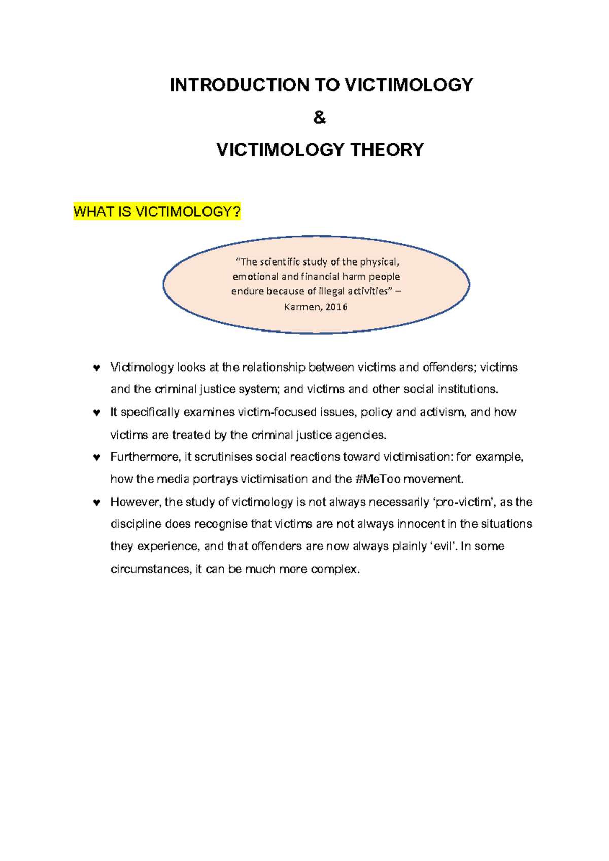 Introduction to Victimology and Victimology Theory - INTRODUCTION TO ...