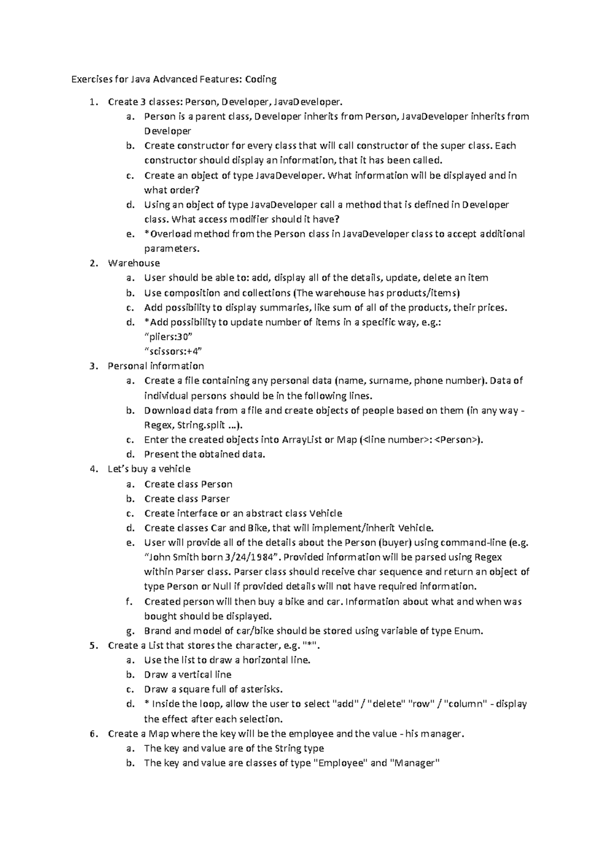 Java Advanced Features Exercises: Coding 1 - 08 - Studocu