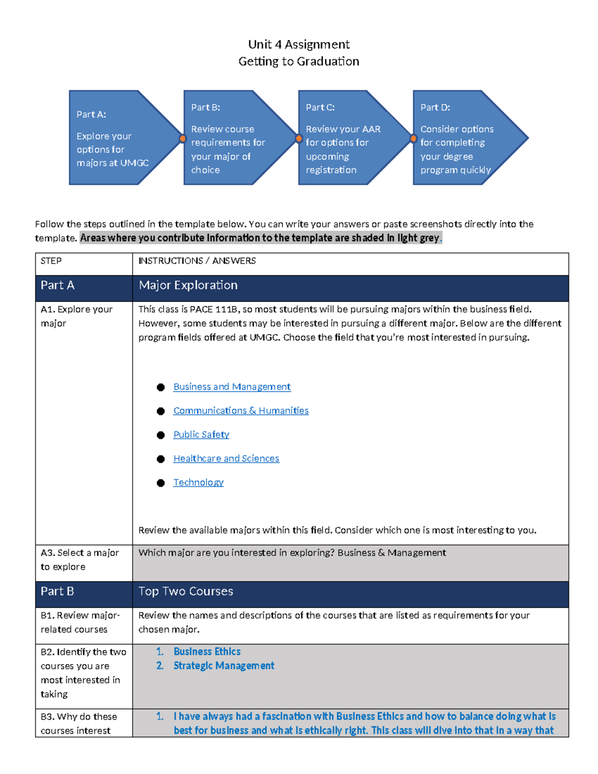 PACE 111B Unit 4 Assignment: Major Exploration & Graduation Plan - Studocu