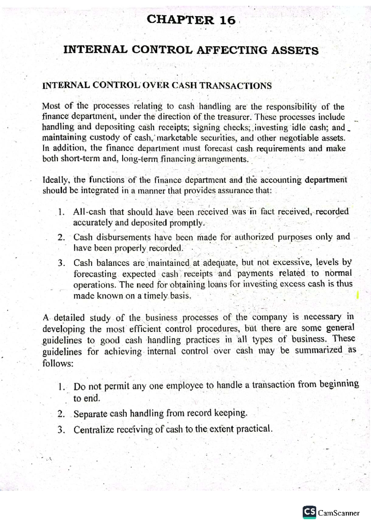 CS 246 Chapter 16: Internal Control Over Cash and Financial Assets ...