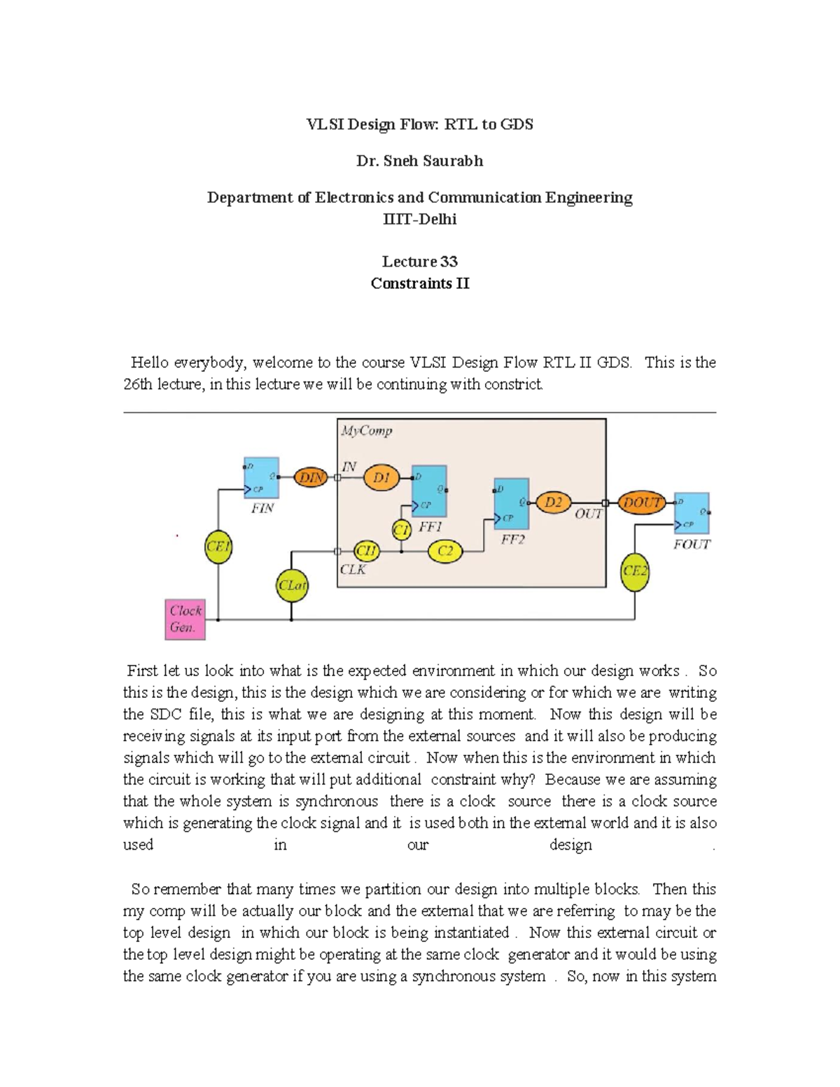 VLSI Design Flow: Static Timing Analysis & Constraints (Lecture 33 ...