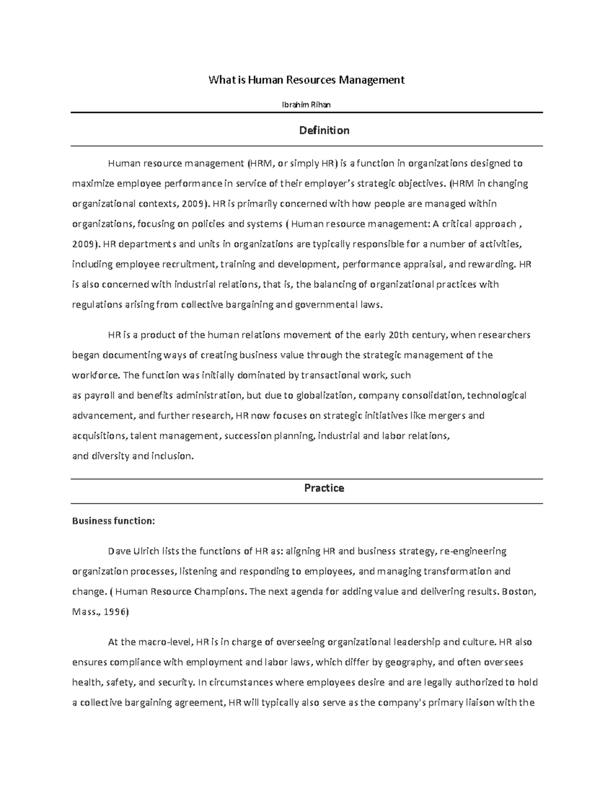 HRM Overview: Key Functions and Career Paths - Ibrahim Rihan - Studocu