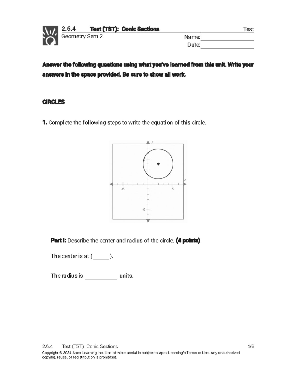 2.6.4 Test (TST): Conic Sections Geometry Exam Questions - Studocu