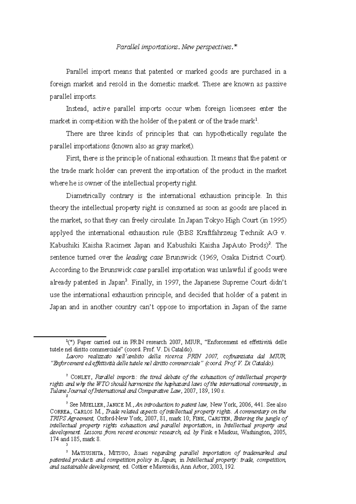 Parallel Importations: Legal Principles and Economic Implications - Studocu