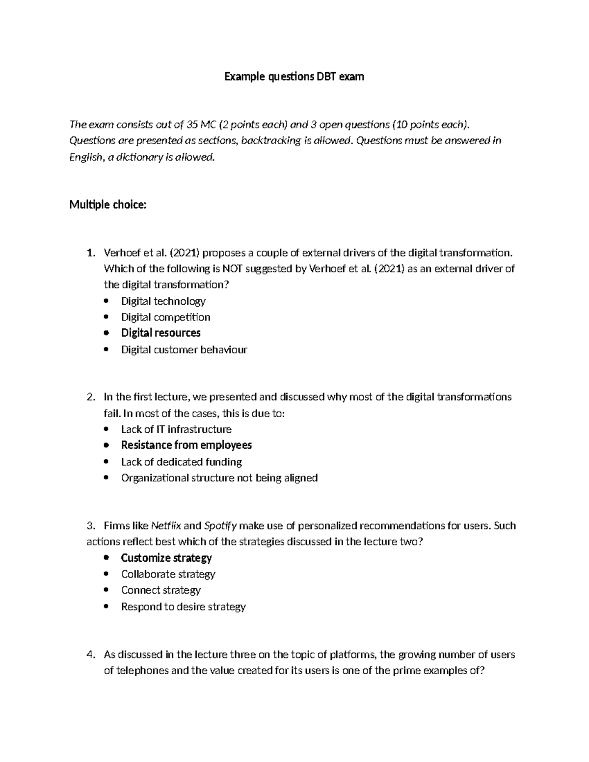 DBT 101 Final Exam: Example Questions and Key Concepts - Studeersnel