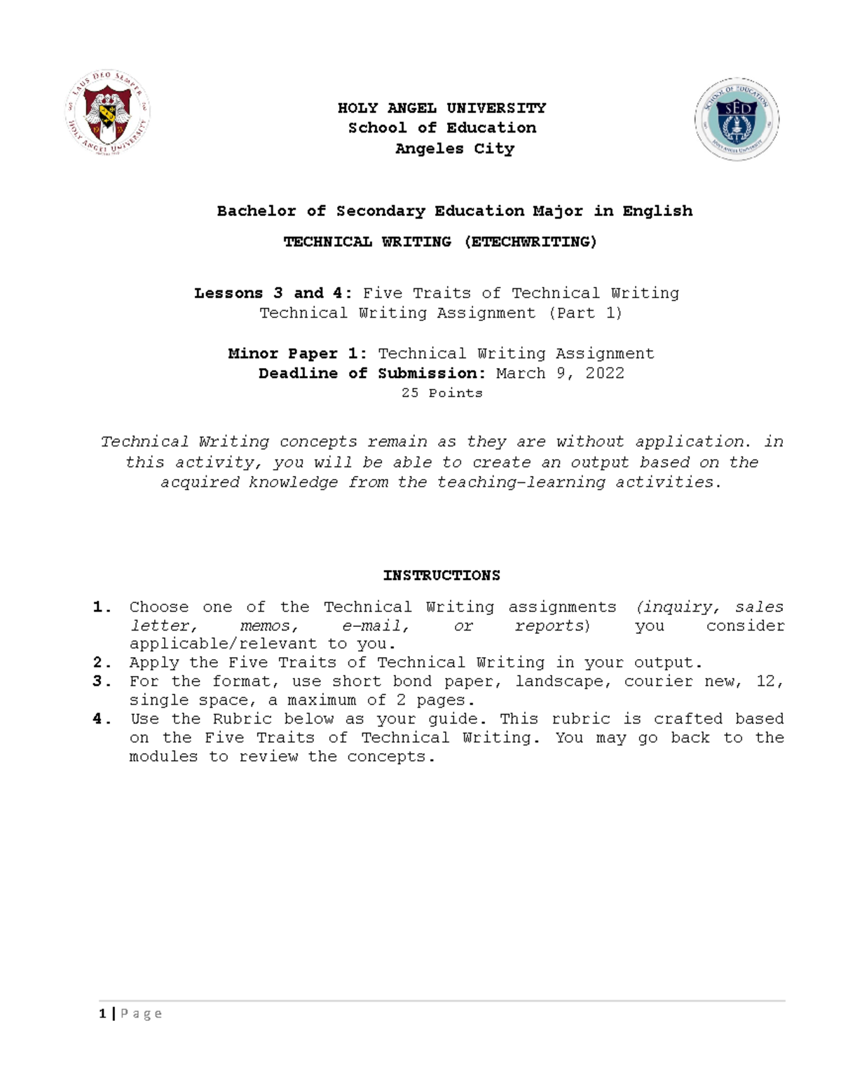 Minor Paper 1 - Technical Writing Assignment Part 1 (ETECHWRITING) - Studocu