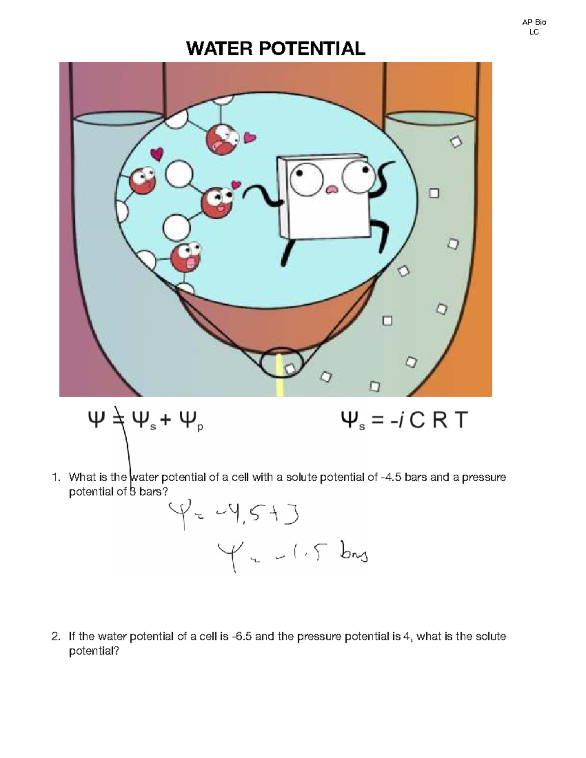 AP Bio LC Water Potential Problems and Solutions - Studocu